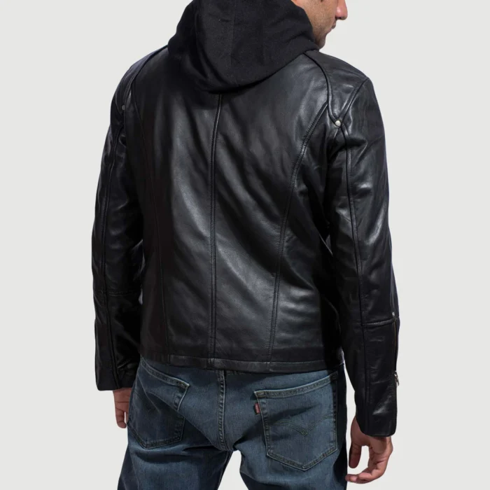 Highschool Black Hooded Leather Jacket - Reviseleather
